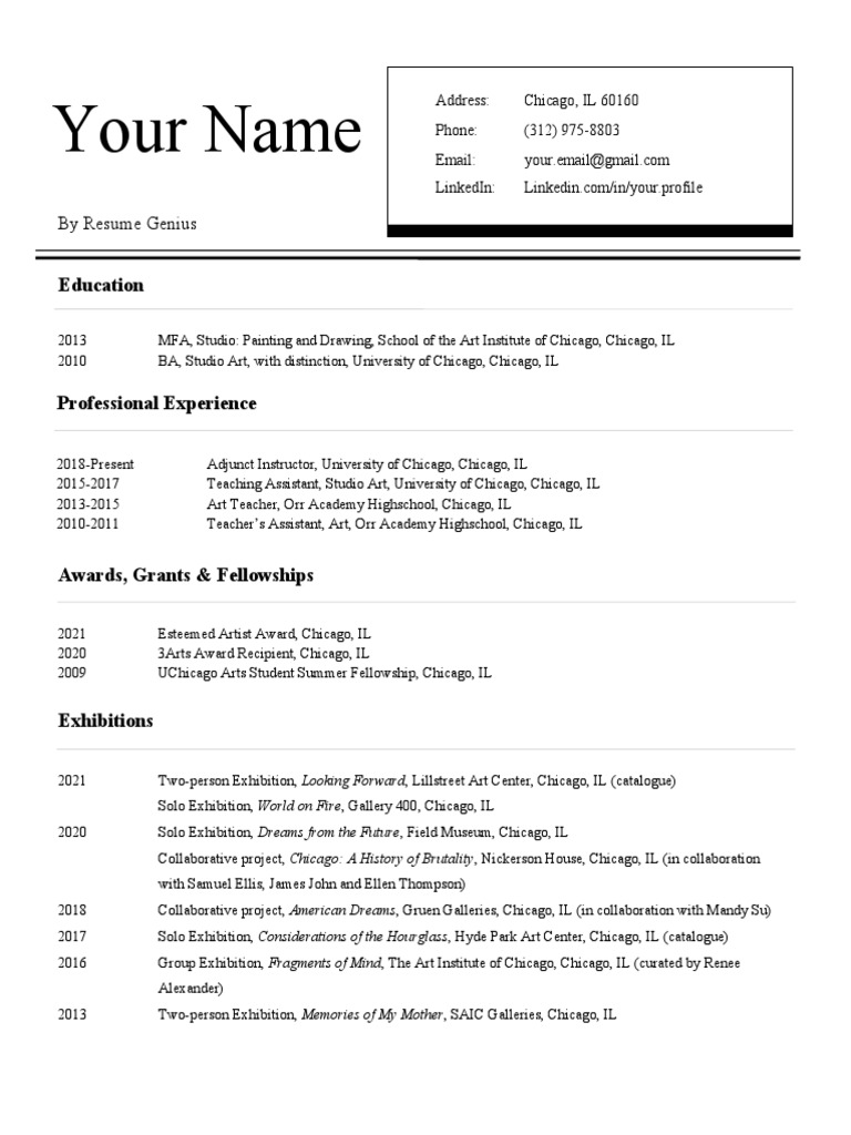 Artist CV Example Pro CV Black | PDF | The Arts | Aesthetics