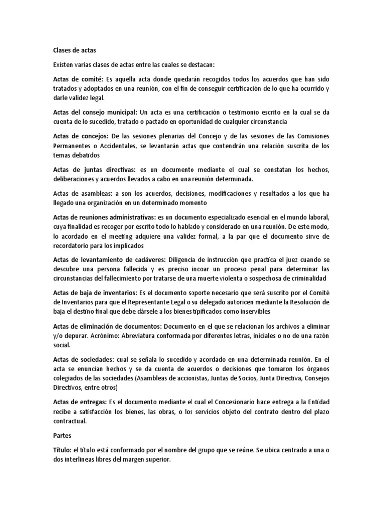 Clases de Actas | PDF | Caso de carta
