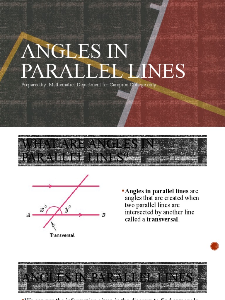 Angles in Parallel Lines | PDF | Angle | Triangle Geometry