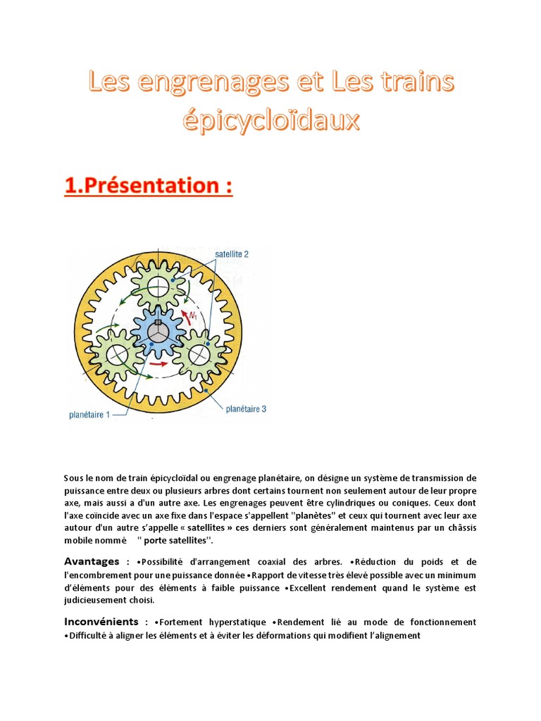 Les Engrenages Et Les Trains Épicycloïdaux | PDF | Rotation | Mécanique