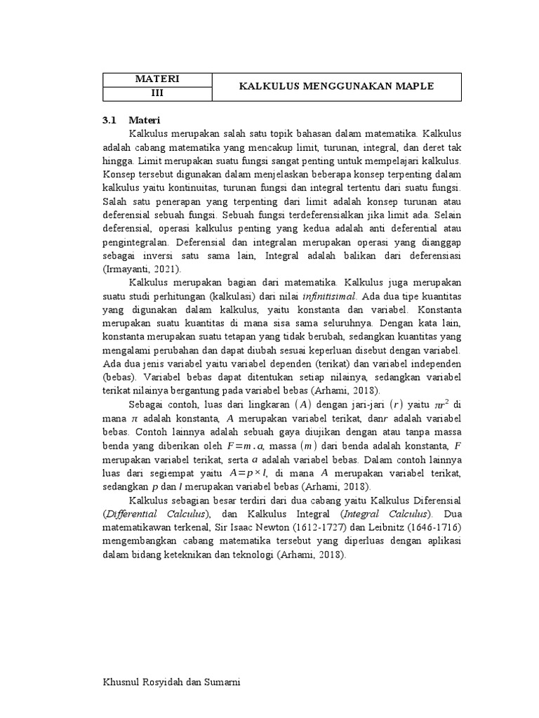 Materi 3 Kalkulus Menggunakan Maple | PDF