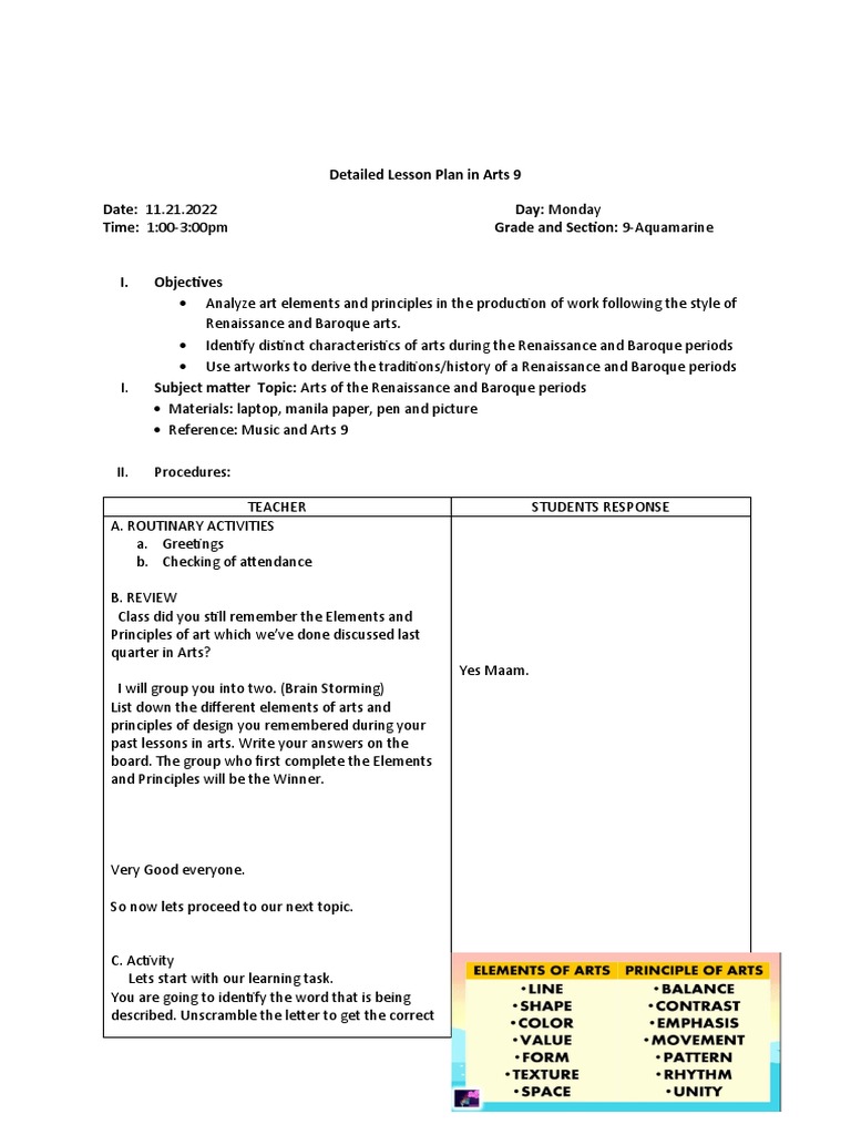 Renaissance and Baroque Art Lesson Plan | PDF | Baroque | Paintings