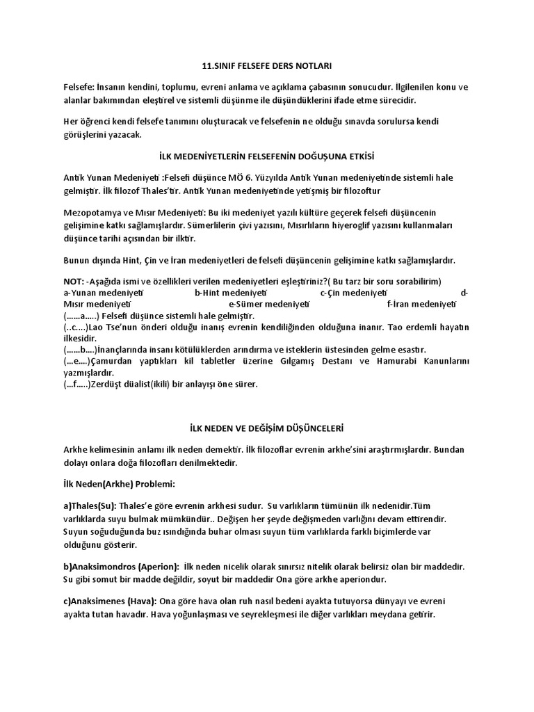 11 Sinif Felsefe Ders Notlari | PDF