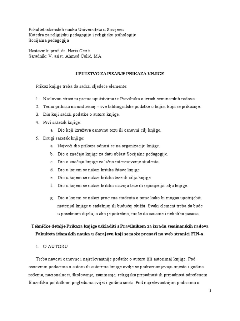 Upustvo Za Prikaz Knjige - SP, 2022. | PDF