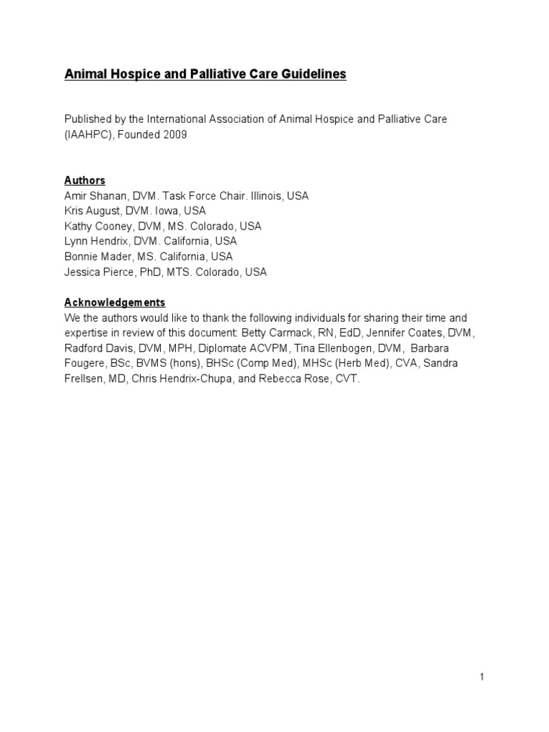 Animal Hospice and Palliative Care Guidelines | PDF | Palliative Care ...