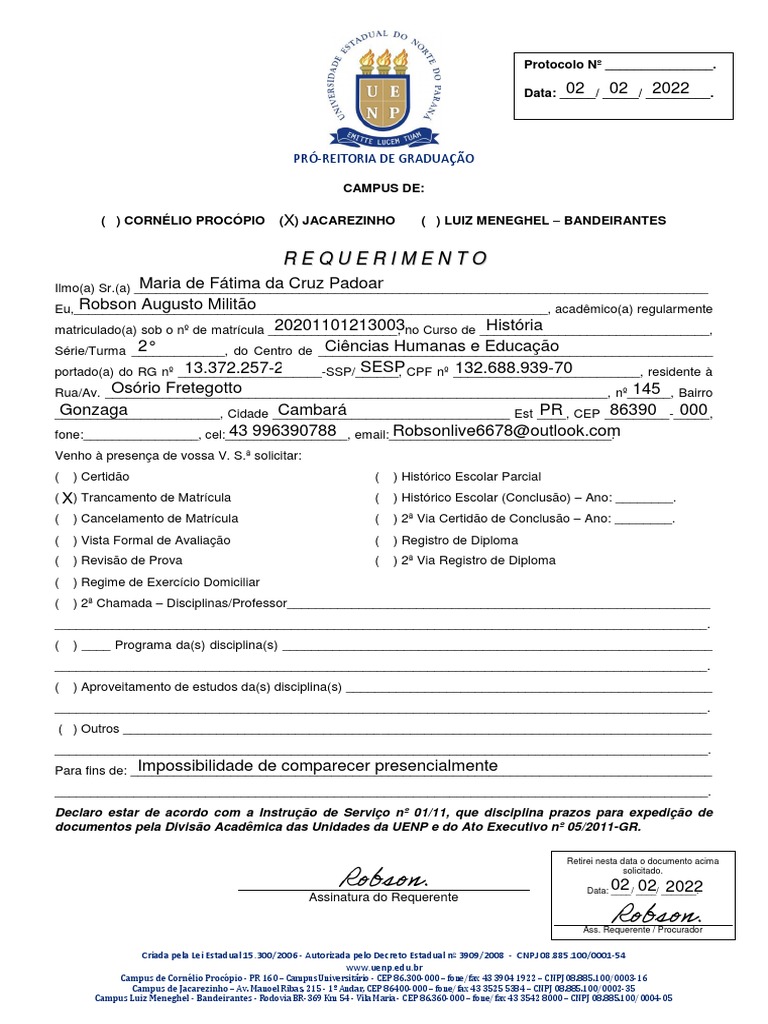 Prograd Requerimento Diversos | PDF | Estágios educacionais