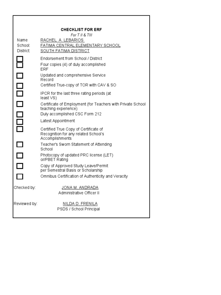 Checklist 1 | PDF | Teachers