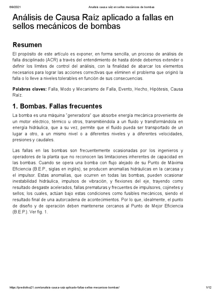 Analisis Causa Raíz en Sellos Mecánicos de Bombas | PDF | Bomba | Rodamiento (Mecánico)
