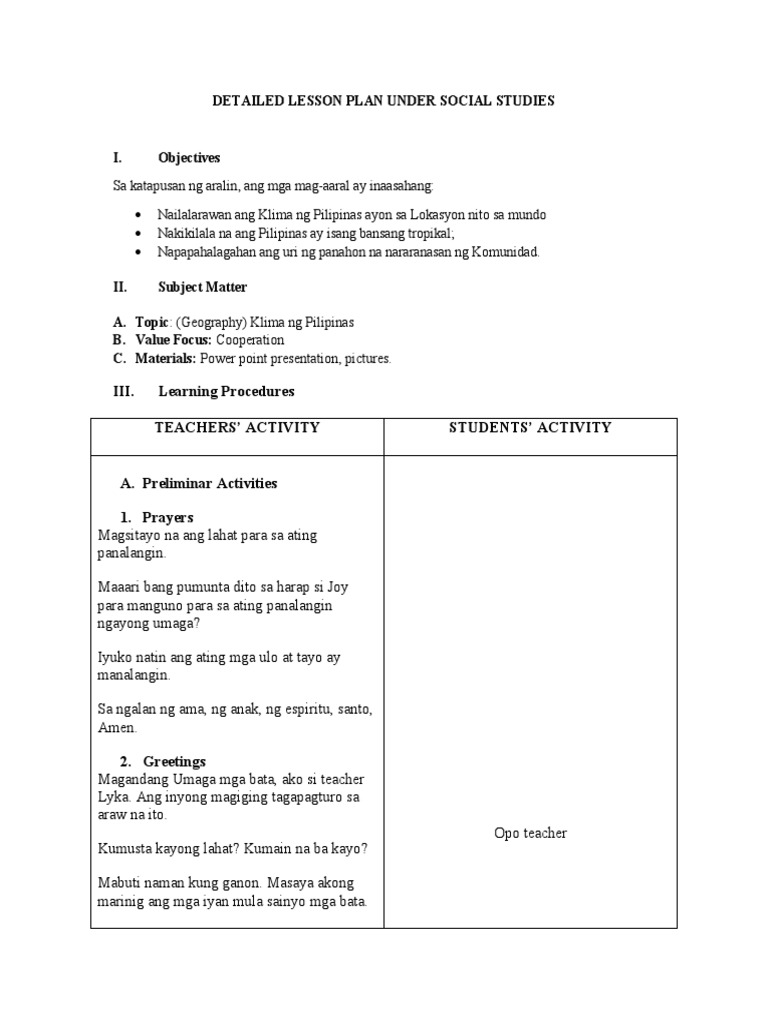 Detailed Lesson Plan Under Social Studies | PDF