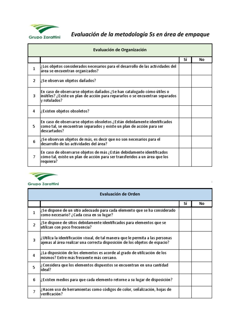Evaluación de 5S en Empaque Industrial | PDF