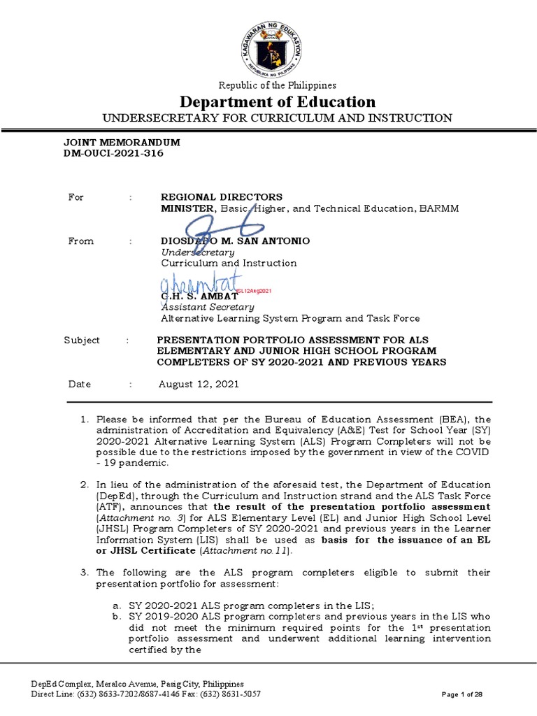 ALS Portfolio Assessment Guide | PDF | Learning | Literacy