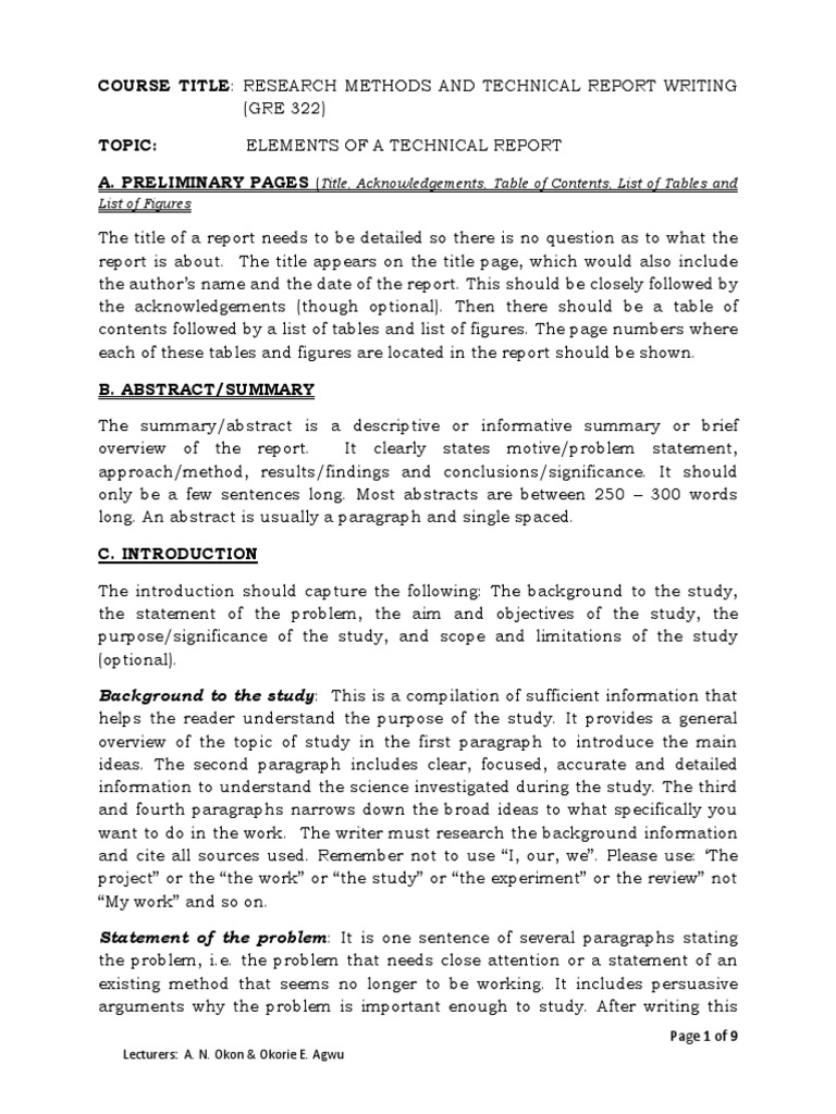 Elements of A Technical Report | PDF | Abstract (Summary) | Paragraph