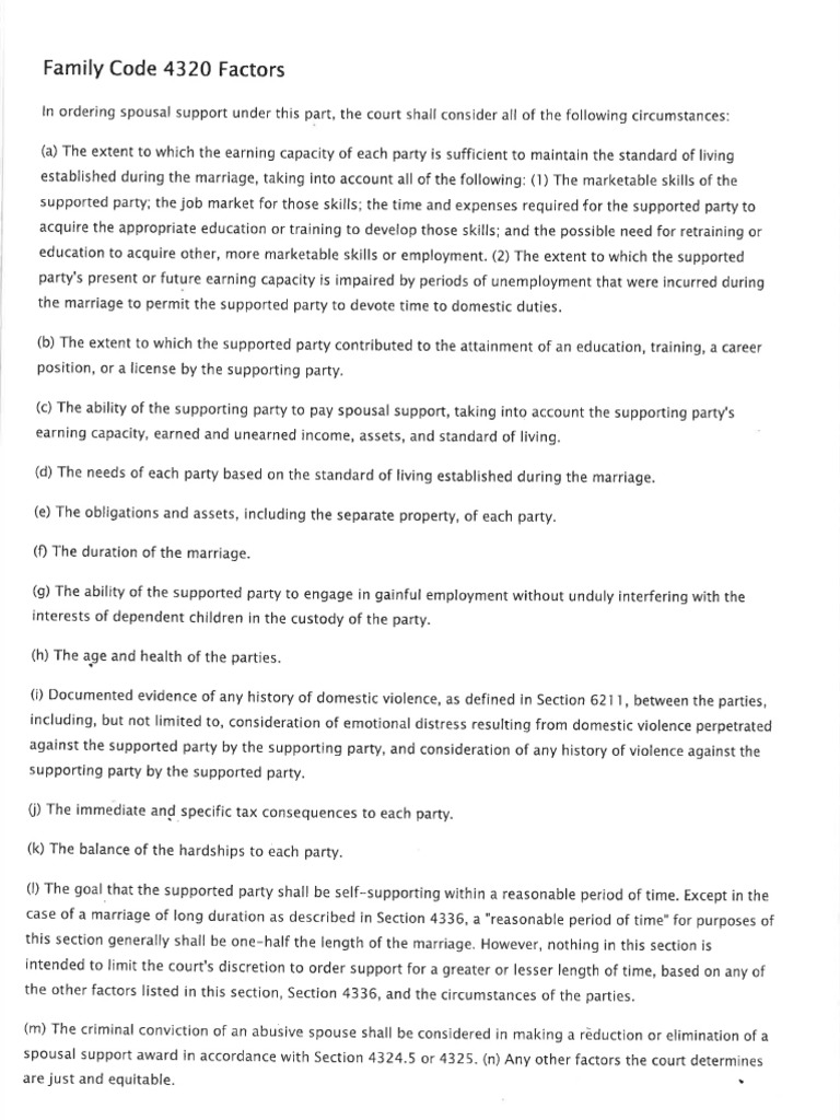 Family Code 4320 Factors | PDF