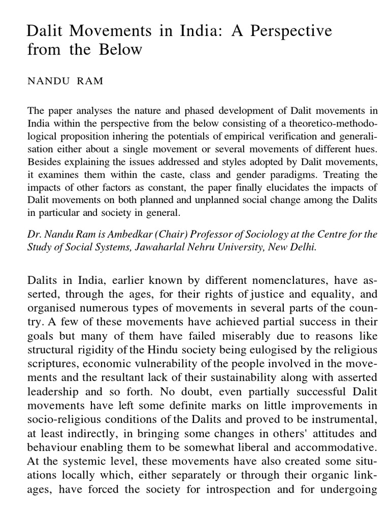 Dalit Movements in India: A Perspective From The Below | PDF | Dalit | Caste