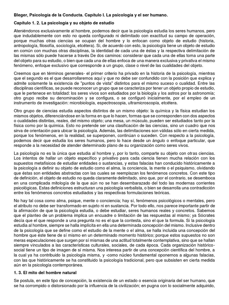 Bleger - La Psicologia y El Ser Humano | PDF | Sicología | Dialéctico