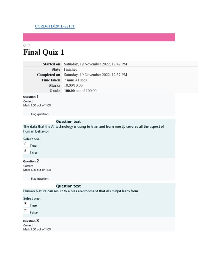 UGRD-ITE6201E-2213T Final Quiz 1&2 | PDF | Artificial Intelligence ...