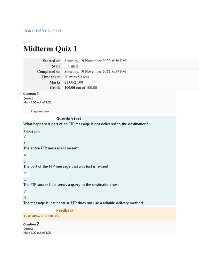 Ugrd-It6200a-2213t Data Comm Midterm Quiz 1&2 | PDF | Port (Computer Networking) | Computer Network