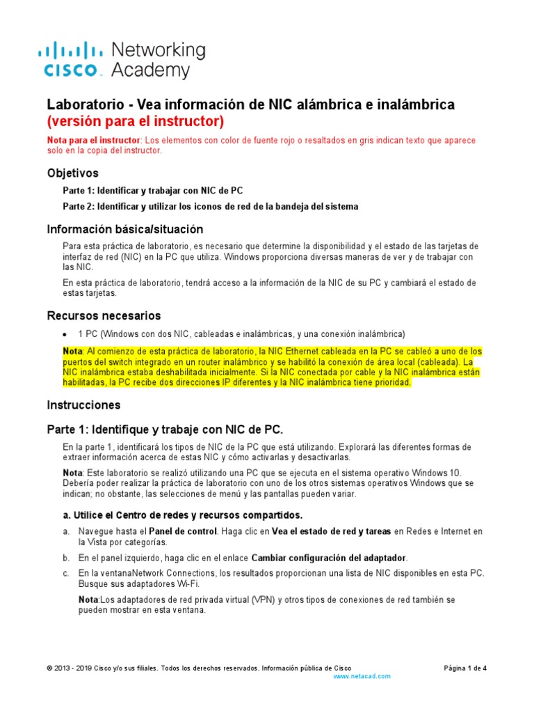 NIC Information Lab: Wired & Wireless | PDF