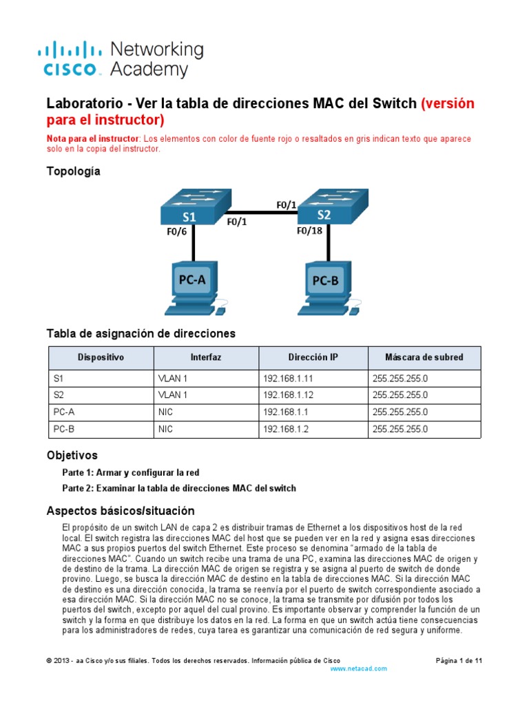 7.3.7 Lab - View The Switch MAC Address Table - ILM | PDF | Conmutador ...