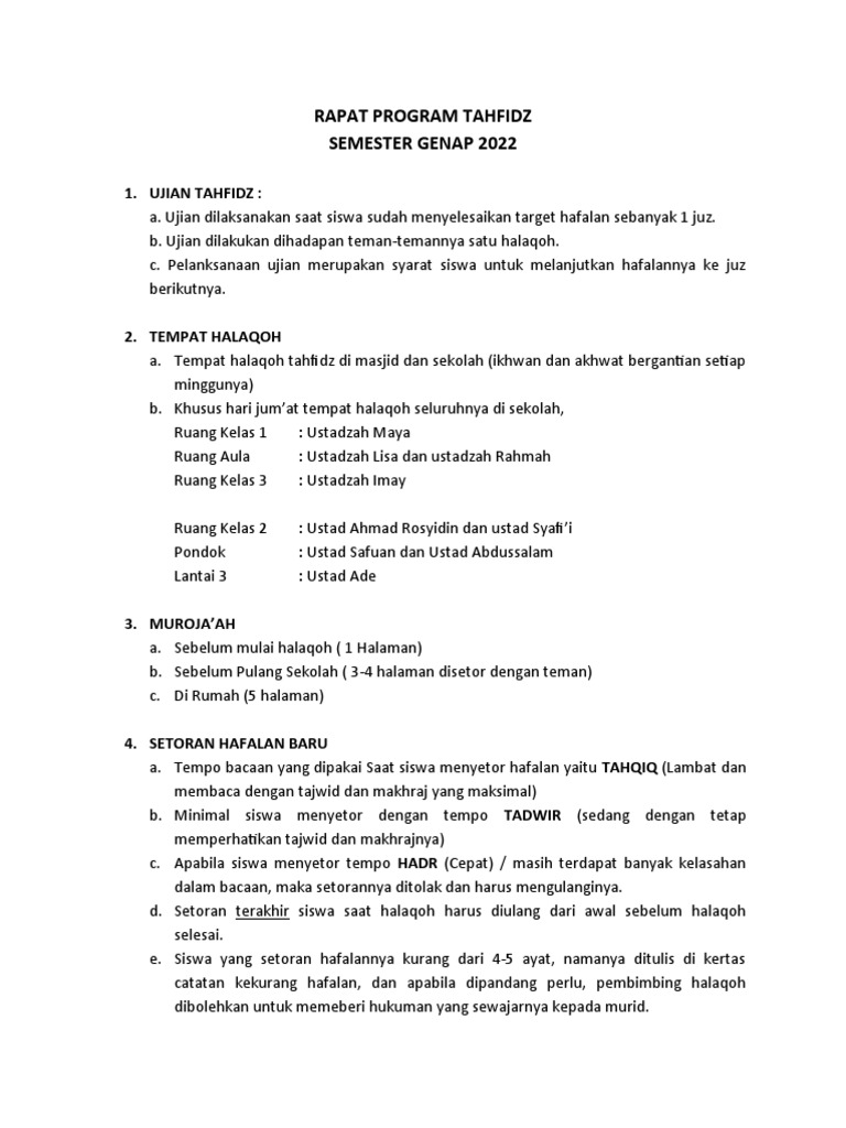 Contoh Materi Rapat Program Tahfidz | PDF