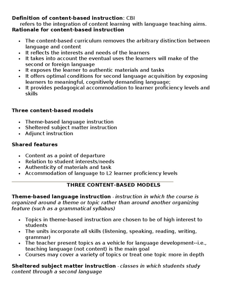 Different Models of Content-Based Instruction | PDF | Linguistics ...
