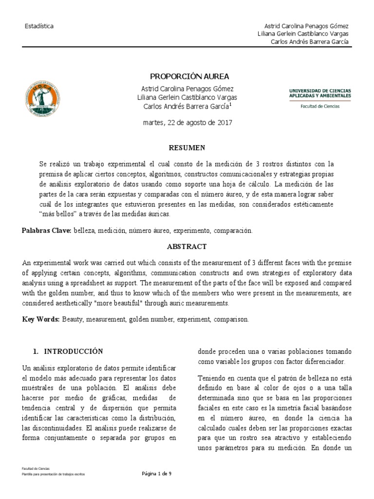 Proporción Áurea y Belleza Facial | PDF | Cara | Desviación Estándar