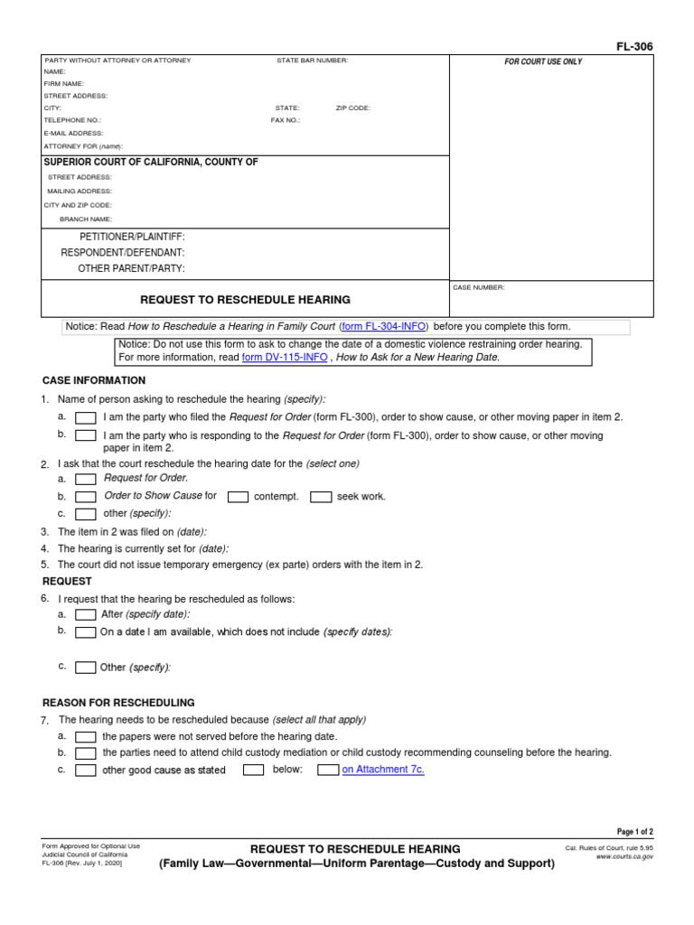 FL 306 | PDF | Ex Parte | Restraining Order