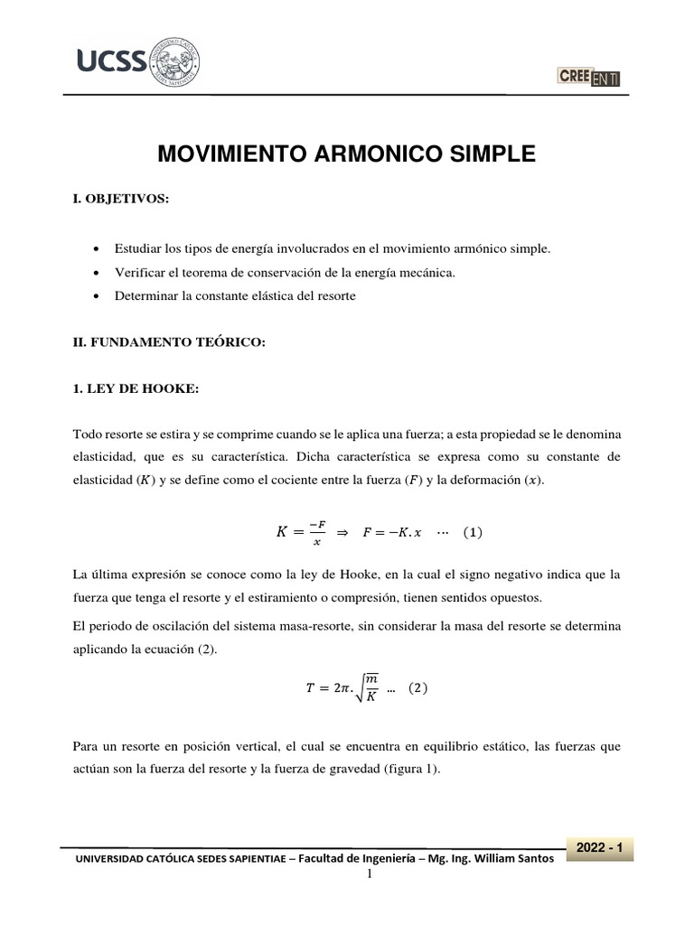 LAB. N°1 (Movimiento Armonico Simple) | PDF | Fuerza | Oscilación