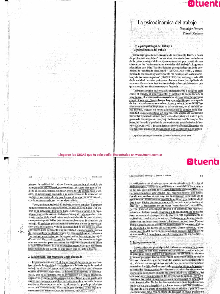 Dessors y Molinier La Psicodinamica Del Trabajo | PDF Dessors y Molinier La Psicodinamica Del Trabajo | PDF