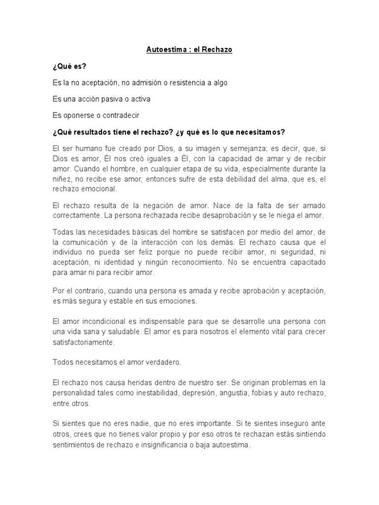 Autoestima Y El Rechazo Pdf Amor Autoestima