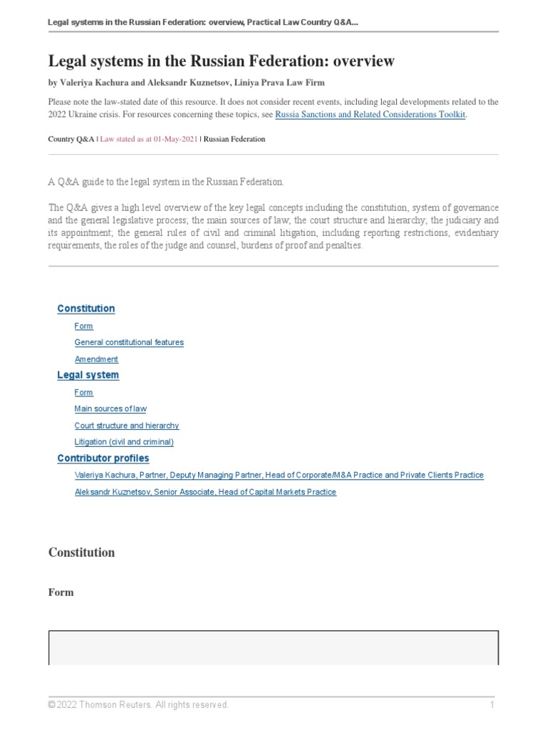 Overview of Russia's Legal System | PDF