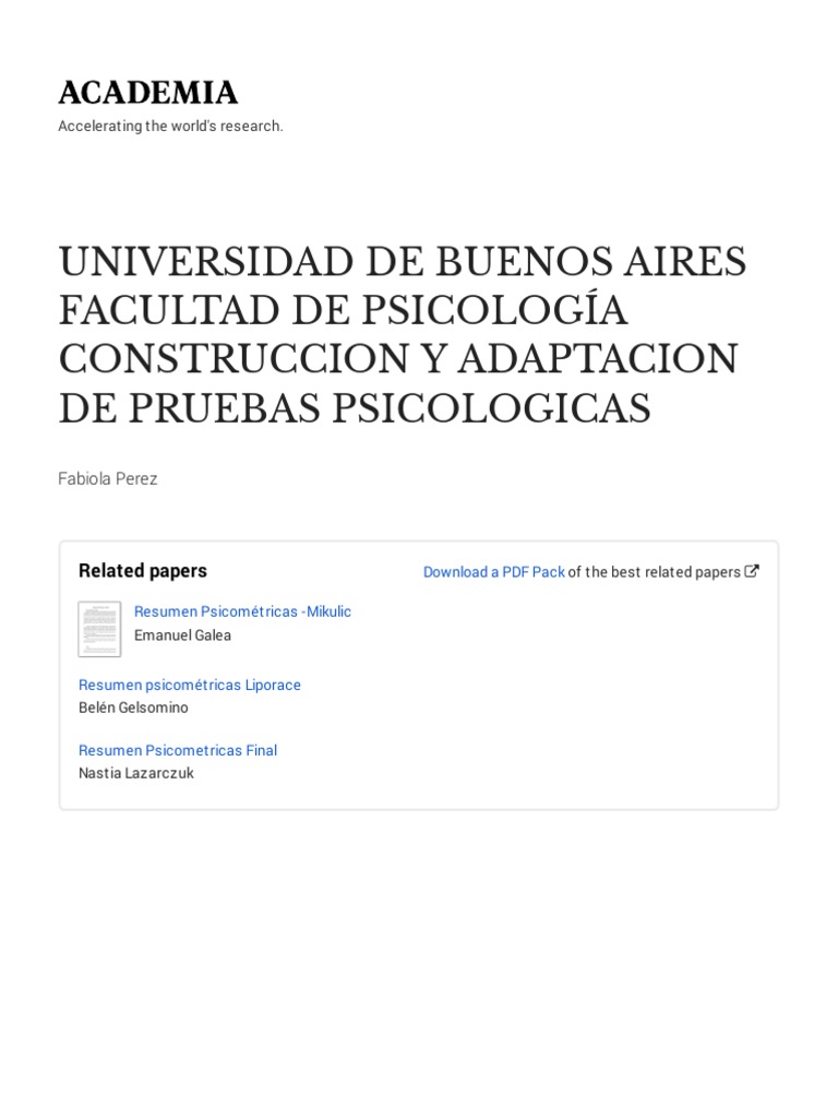 Construcción y Adaptación de Pruebas Psicológicas | Descargar gratis PDF | Validez (Estadísticas ...