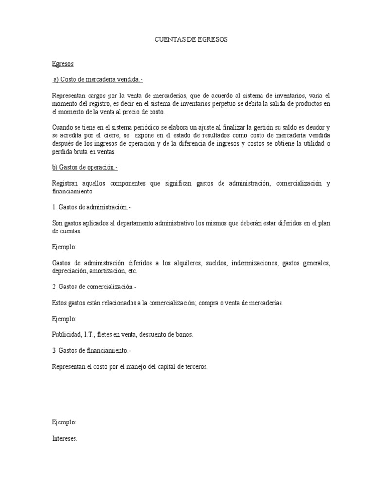 Contabilidad Cuentas de Egresos | PDF | Impuestos | Amortización (Negocio)