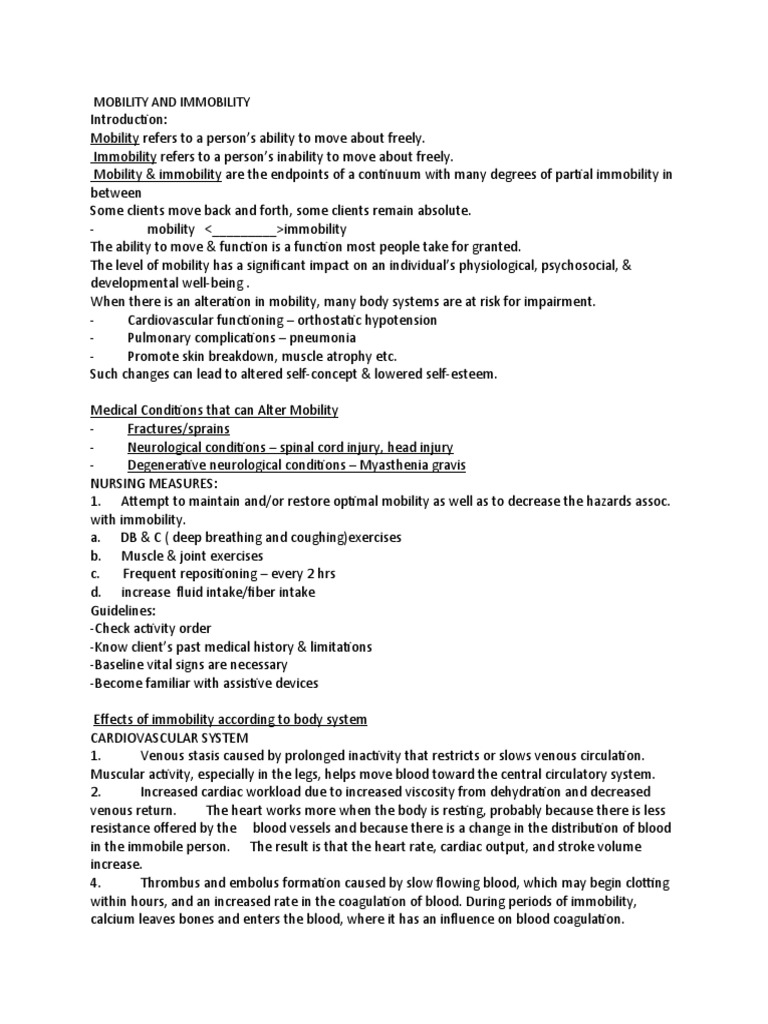 Mobility and Immobility Guide | PDF | Anatomical Terms Of Motion | Anatomy