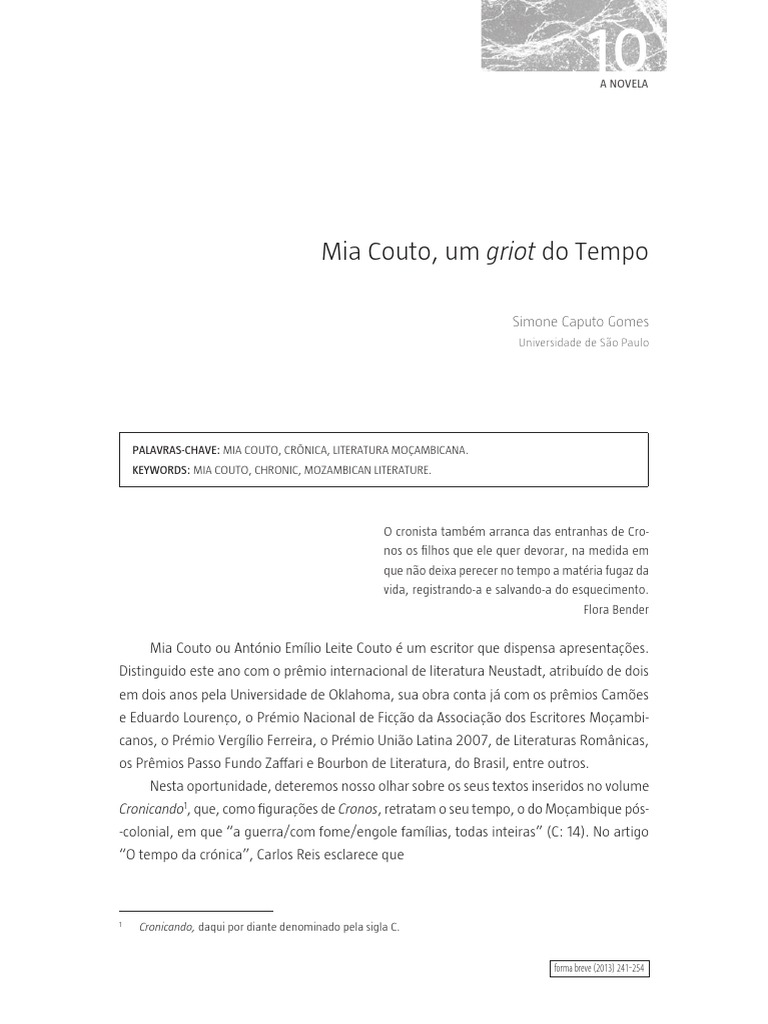 Mia Couto: Crônicas e Memória em Moçambique | PDF | Prosa | Tempo