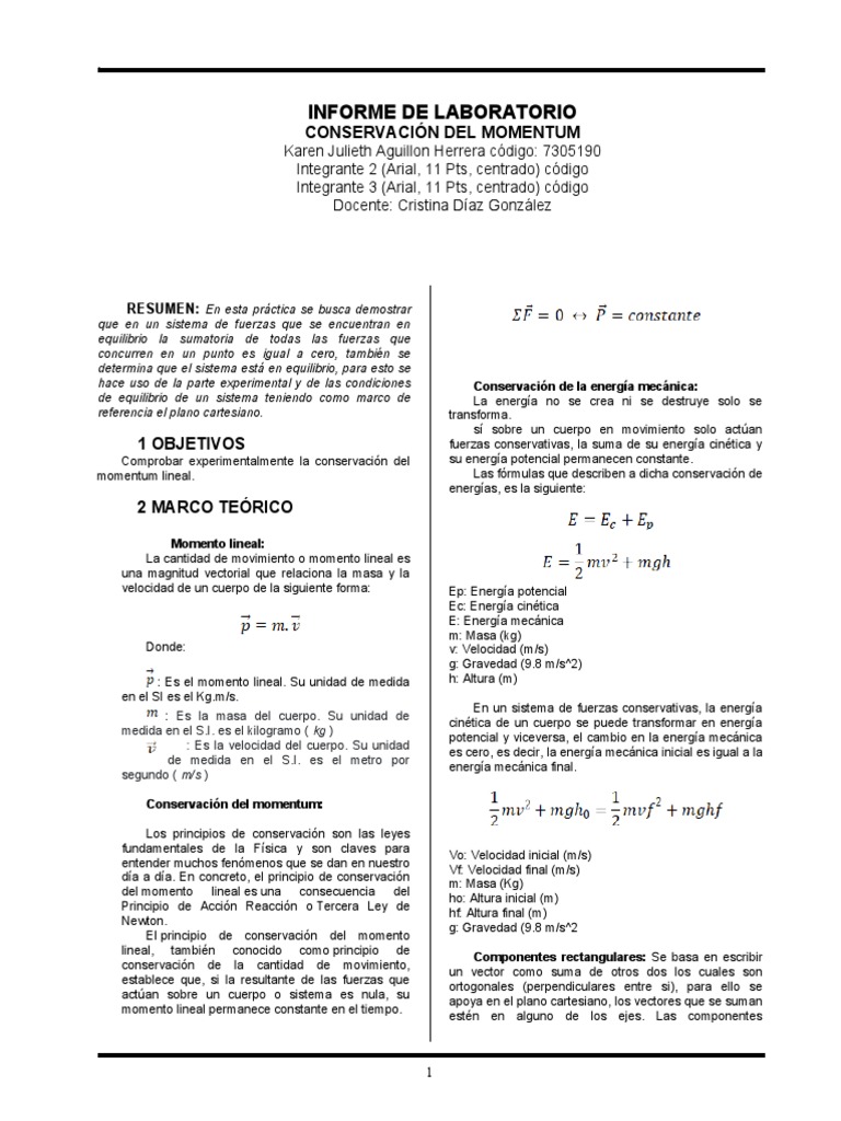 Informe Laboratorio 11 Conservación Del Momentum | PDF