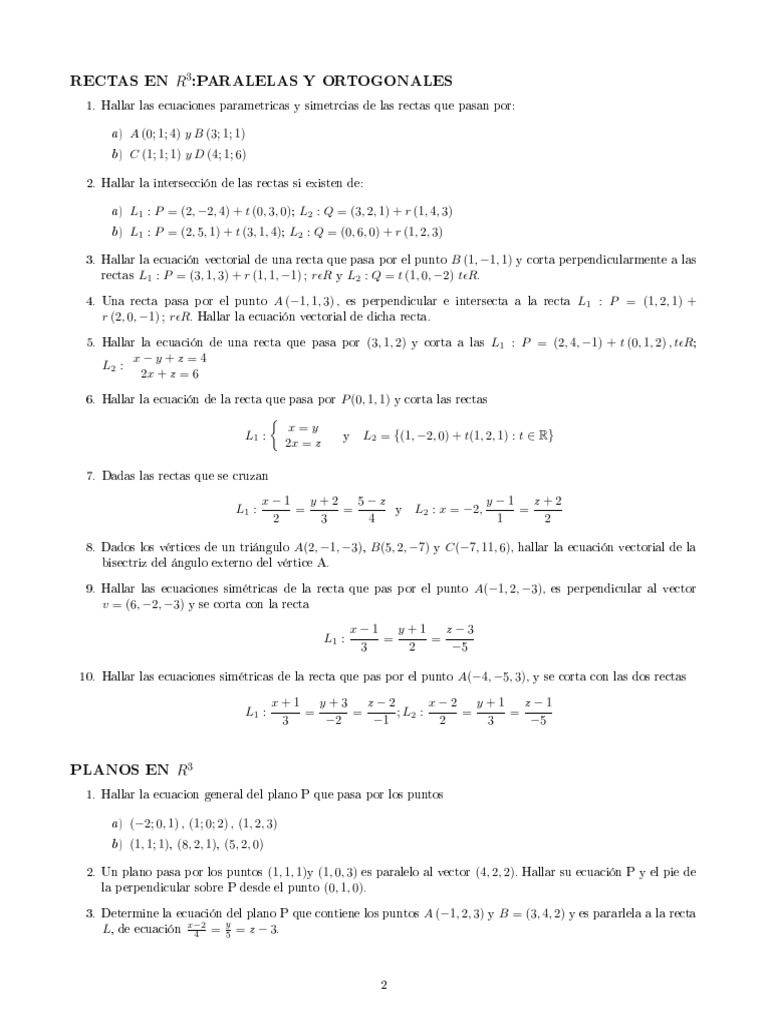 Lista - Ejercicios-Rectasyplanos | PDF | Geometria plana) | Línea (geometría)
