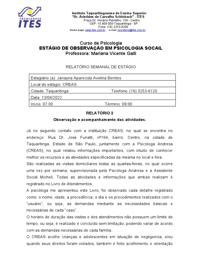 2 Relatorio Creas. | PDF | Psicologia
