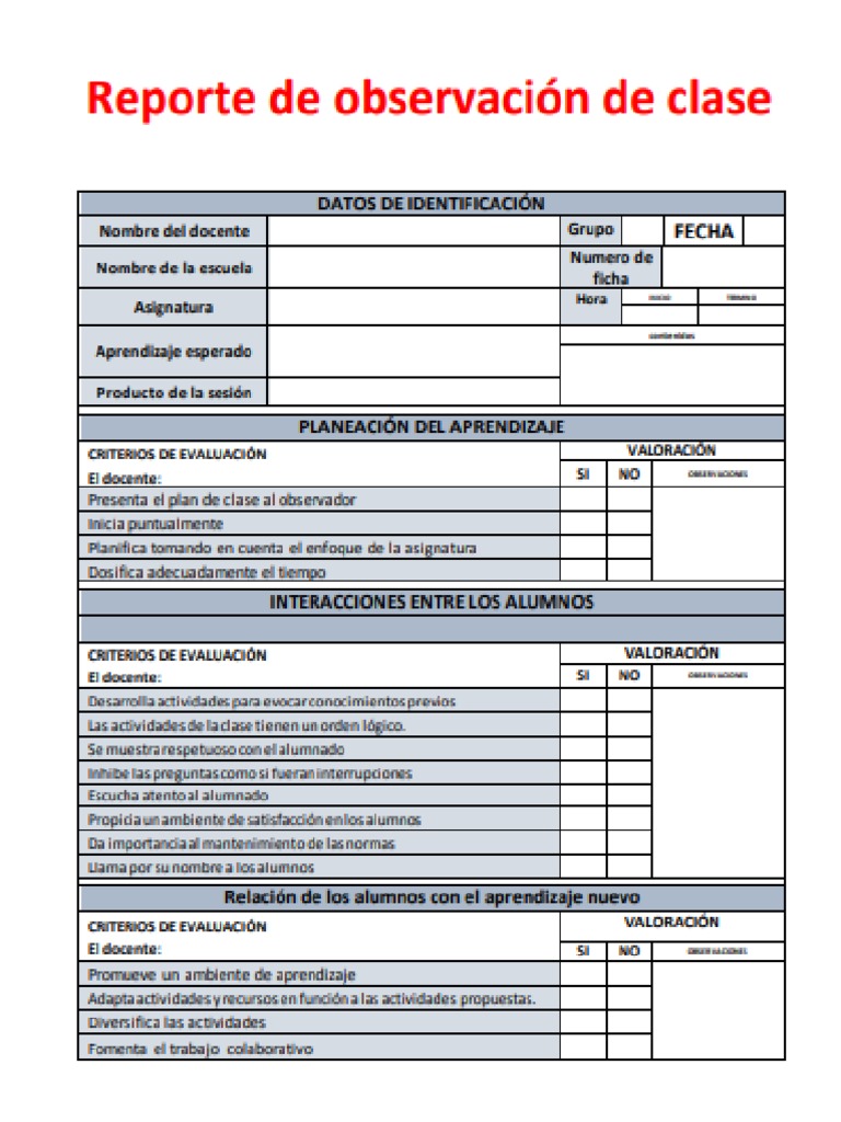 4-D Reporte de Observación de Clase | PDF