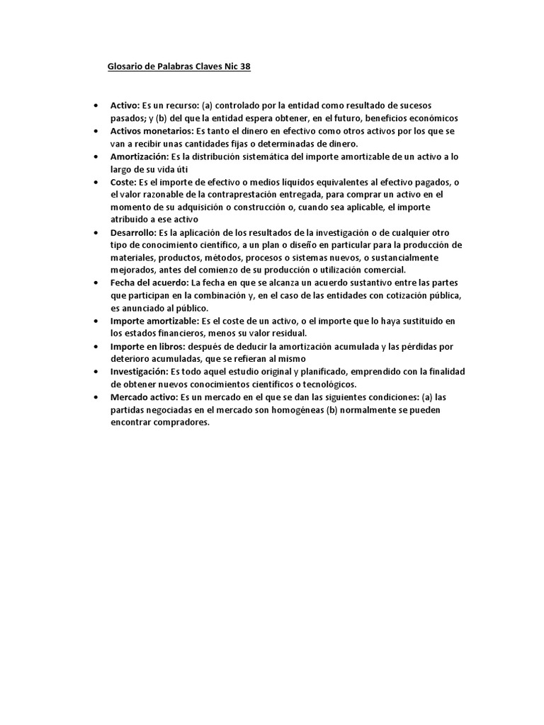 Glosario de Palabras Claves Nic 38 | PDF