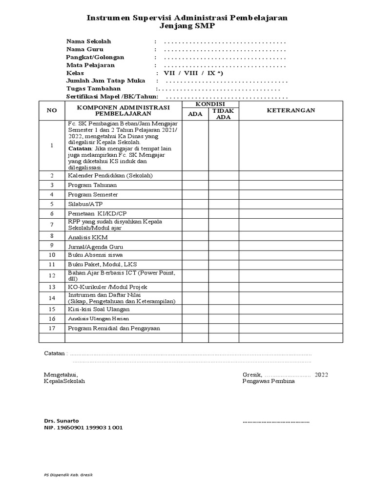 Instrumen Supervisi | PDF