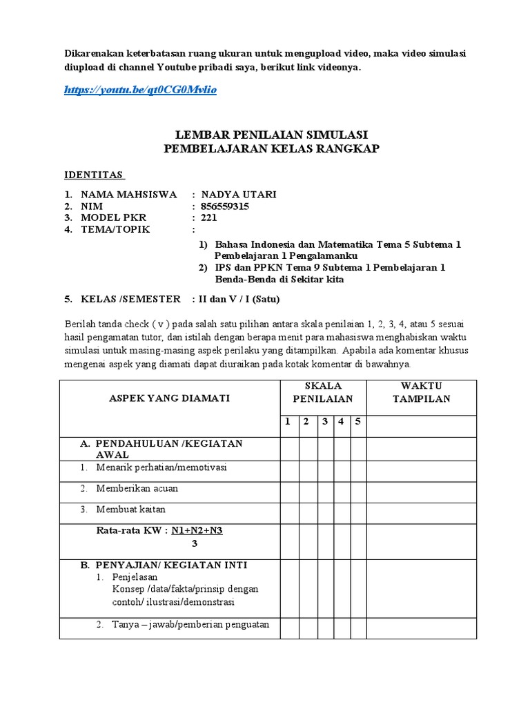 Lembar Penilaian Simulasi Kelas Rangkap | PDF | Karier & Perkembangan | Teknologi & Rekayasa