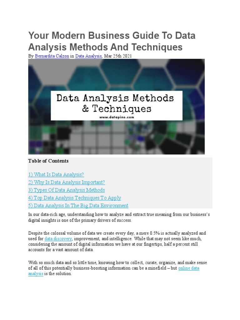 Modern Business Data Analysis Techniques | PDF | Data Analysis ...