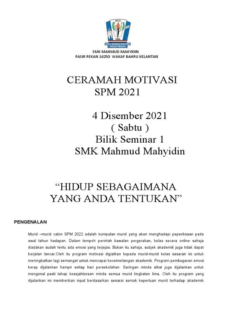 Kertas Kerja Ceramah MOtivasi SPM 2022 Siri 1 | PDF