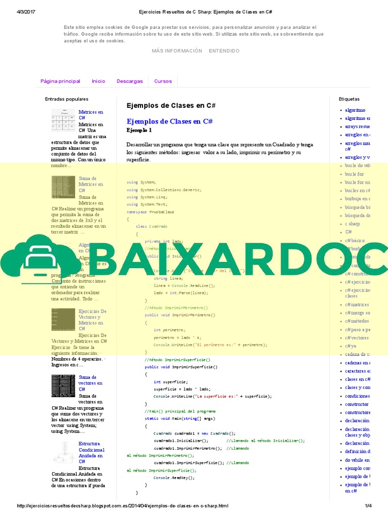 Ejercicios Resueltos de C Sharp Ejemplos de Clases en C | PDF | C Sharp (lenguaje de ...