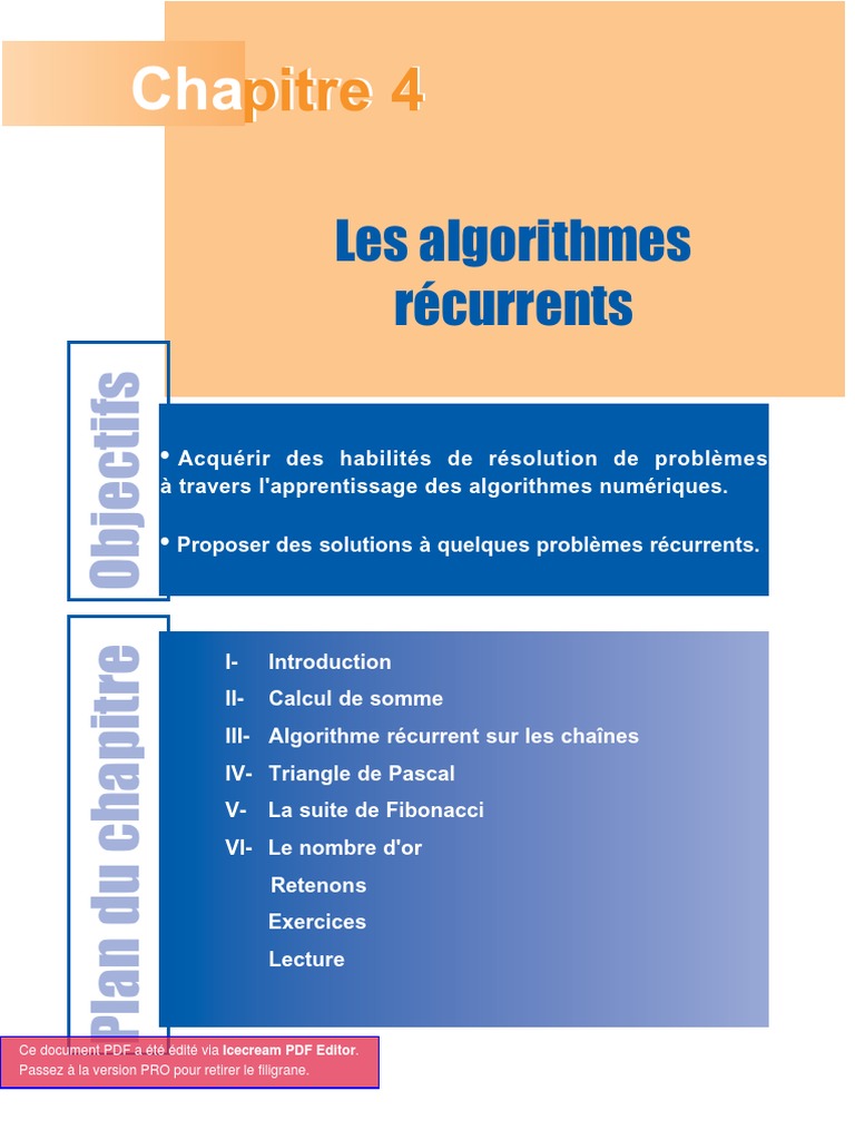 Chapitre 4 Les Algorithmes Récurrents | PDF