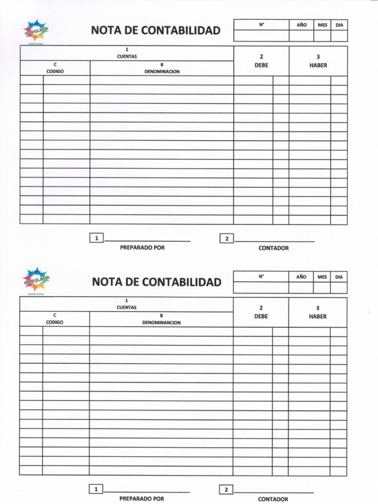 Formato - Notas de Contabilidad | PDF