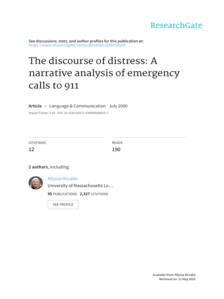911 Calls Discourse of Distress | PDF | Narrative | 9 1 1