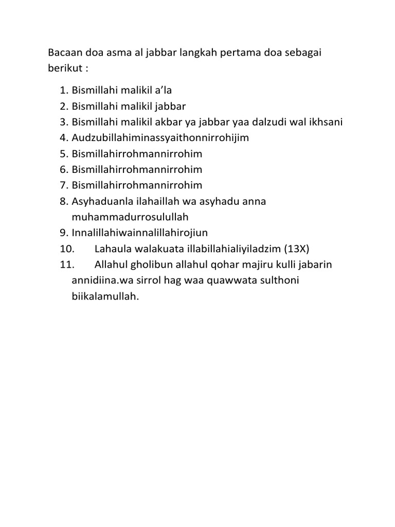Bacaan Doa Asma Al Jabbar | PDF