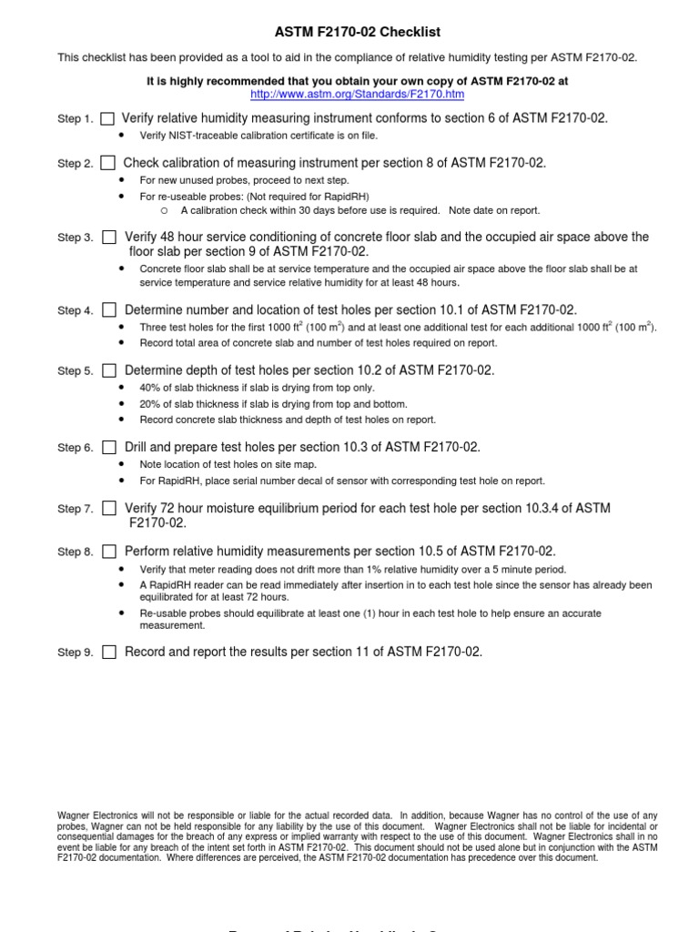 F2170 02 Checklist | PDF | Calibration | Humidity